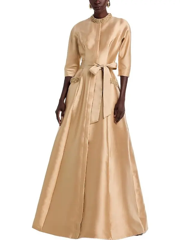 Rickie Freeman For Teri Jon Mikado Bead Collar Gown - Gold