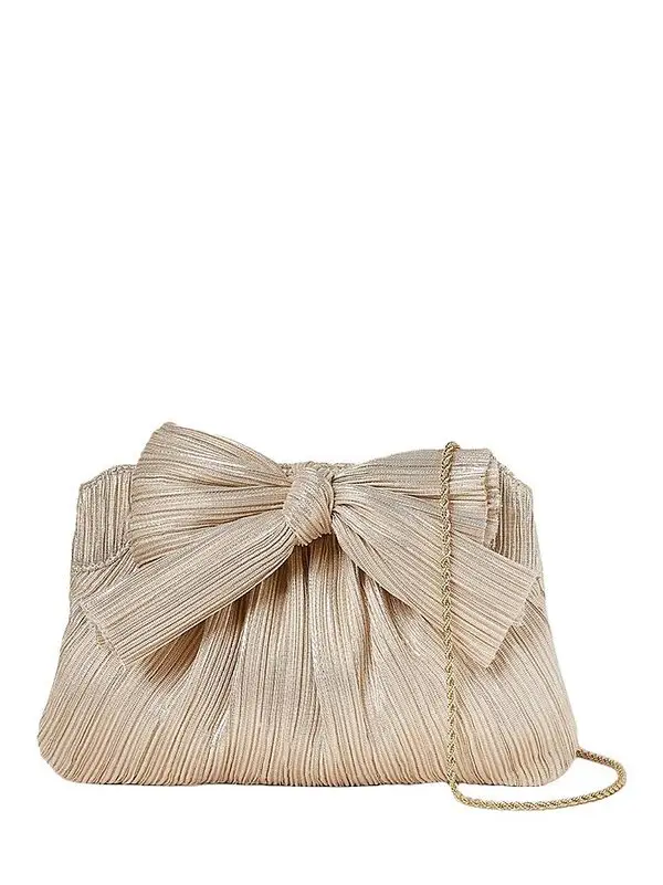 LOEFFLER RANDALL Rayne Small Pleated Bow Frame Clutch - Platinum/gold