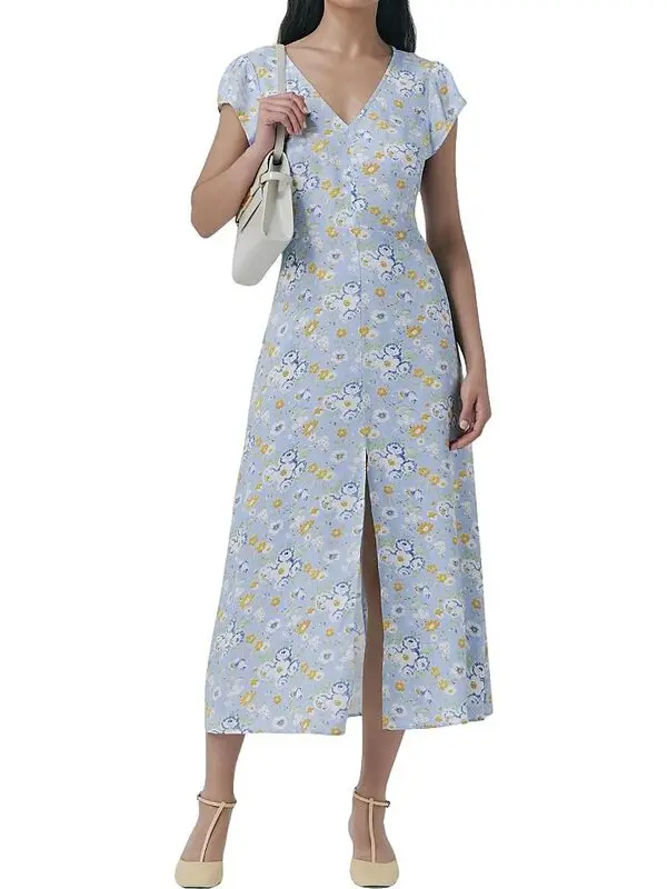 GHOST LONDON Blair Crepe Floral Midi Dress - Blue Country Flowers