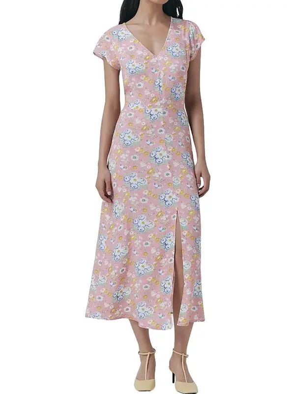 GHOST LONDON Blair Crepe Floral Midi Dress - Pink Country Flowers