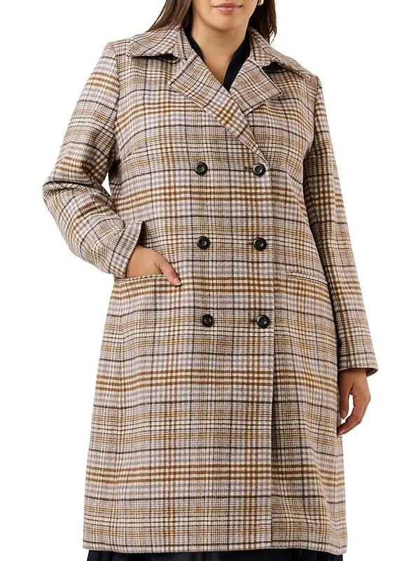 ESTELLE Plaid Double Breasted Coat - Frosted Cocoa