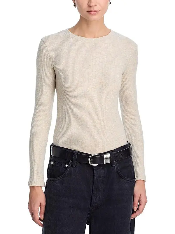 PERFECTWHITETEE Jolie Ribbed Long Sleeve Tee - Oatmeal
