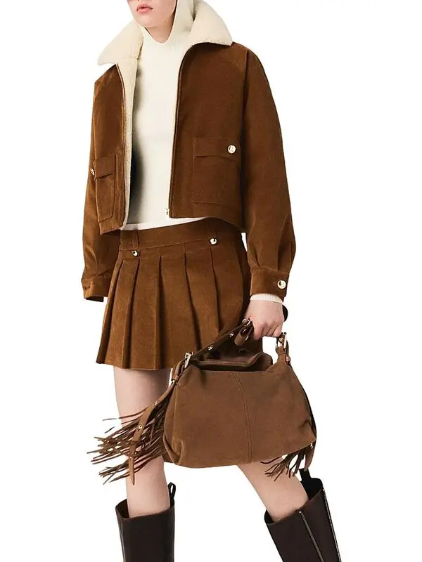 Maje Belle Cropped Corduroy Jacket - Camel