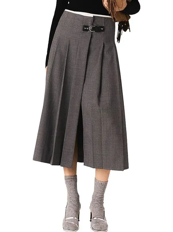 Maje Pleated Midi Skirt - Grey