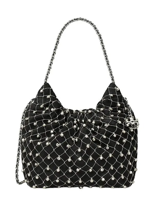 Tory Burch Fleming Mini Bell Embellished Suede Crossbody Bag - Black