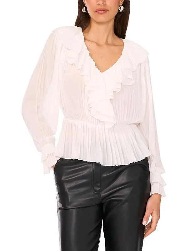 Vince Camuto Ruffled Peplum Hem Top - Ultra White