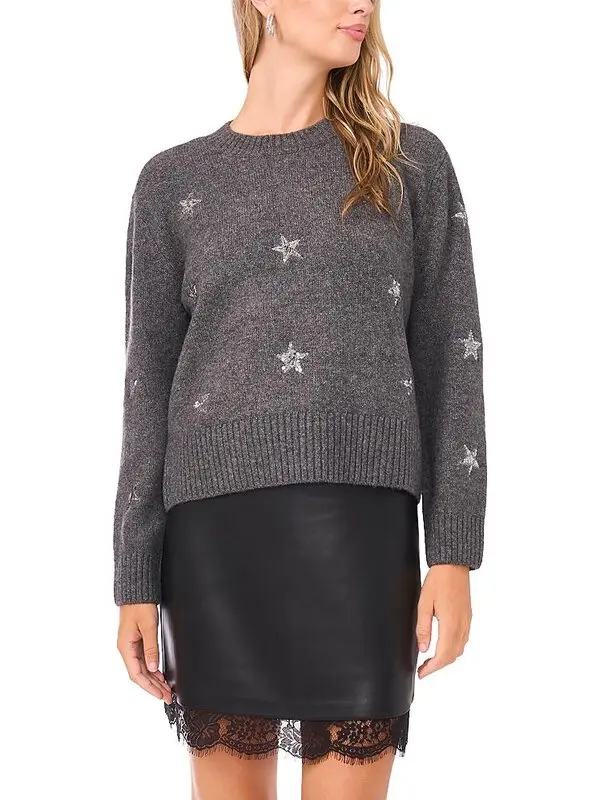 Vince Camuto Sequinned Star Pullover Sweater - Medium Heather Grey