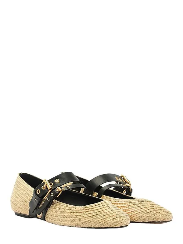 Farm Rio Raffia Ballet Flats - Black/natural