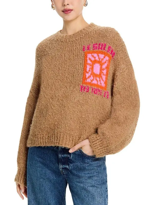 Vintage Havana Jacquard Crewneck Sweater - Camel