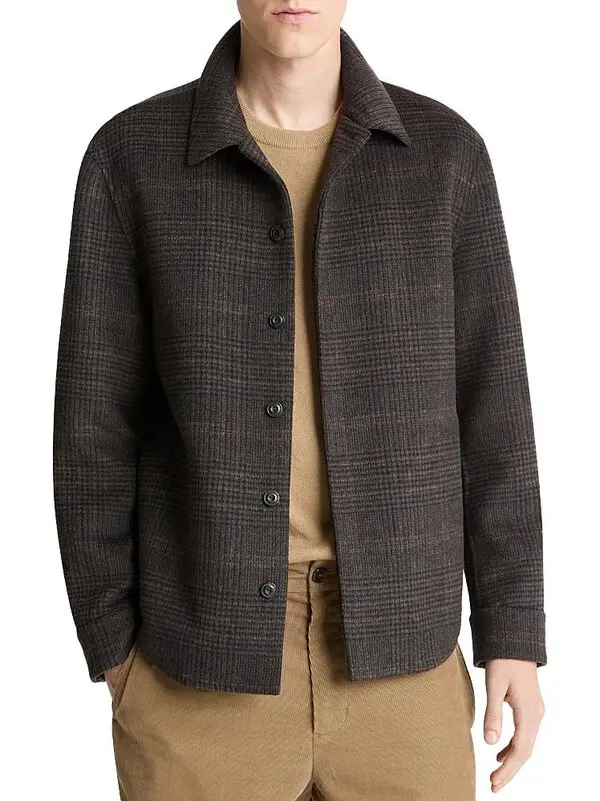 Vince Textured Plaid Shirt Jacket - Dark Mission