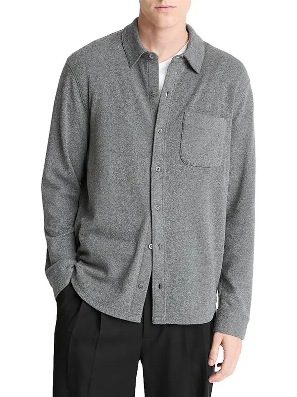 Vince Solid Button Front Knit Shirt - Med Heather Grey