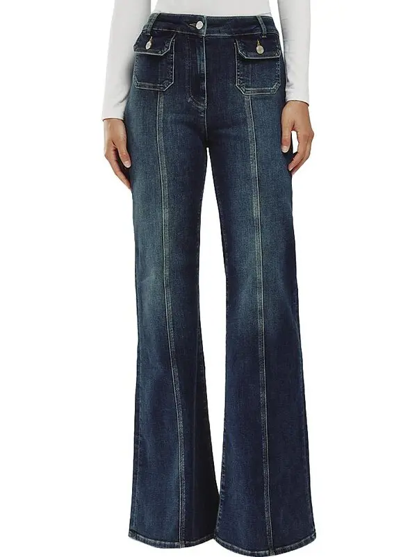 REISS Mid-rise Flare Jeans With Button Detail - Mid Blue