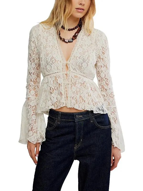Free People Whispering Love Lace Blouse - Tofu