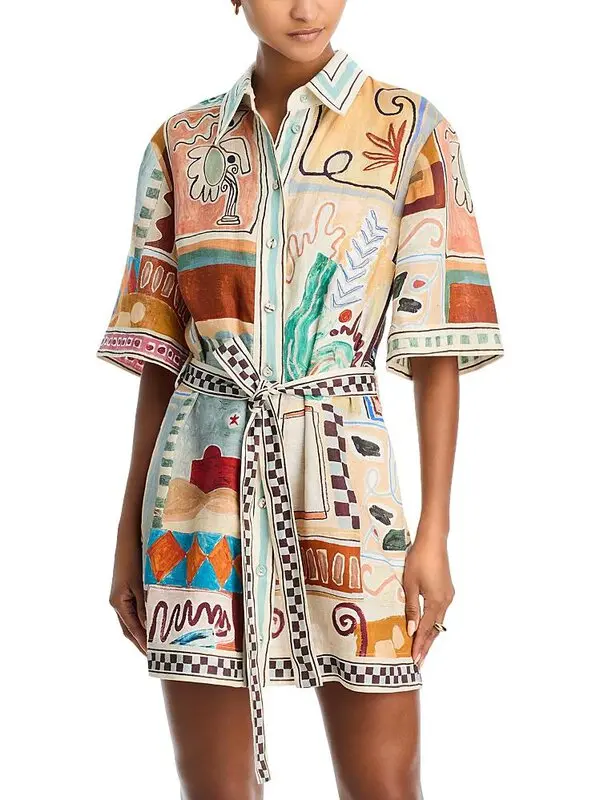 ALEMAIS Michelle Mini Linen Shirtdress - Multi