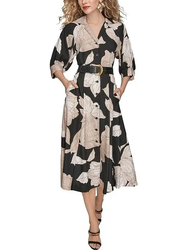Donna Karan New York Floral Print Shirtdress - Black/ Fawn