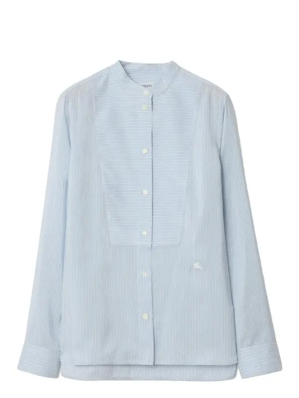 Burberry Relaxed Fit Striped Silk Poplin Shirt - Ice Blue/chalk White