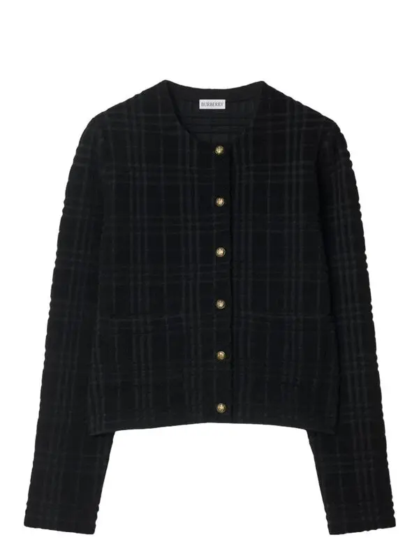 Burberry Wool Blend Check Jacket - Black