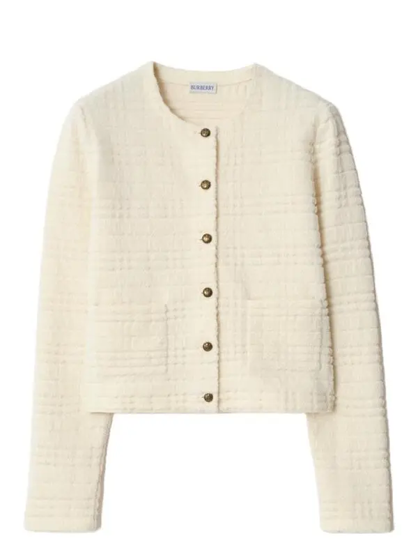 Burberry Wool Blend Check Jacket - Ecru White