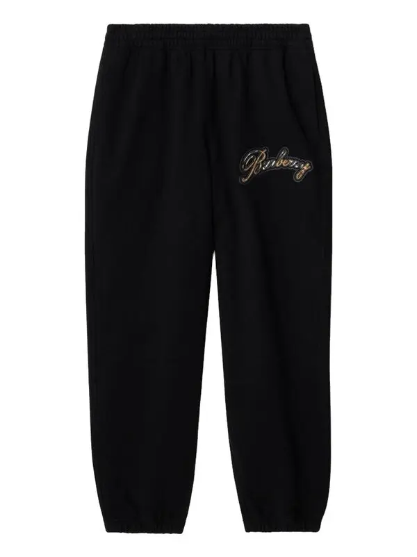 Burberry Check Cursive Logo Cotton Jogging Pants - Black