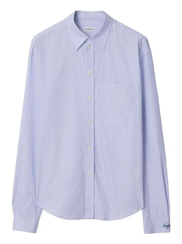Burberry Regular Fit Striped Cotton Poplin Shirt - Rain White/brilliant Blue