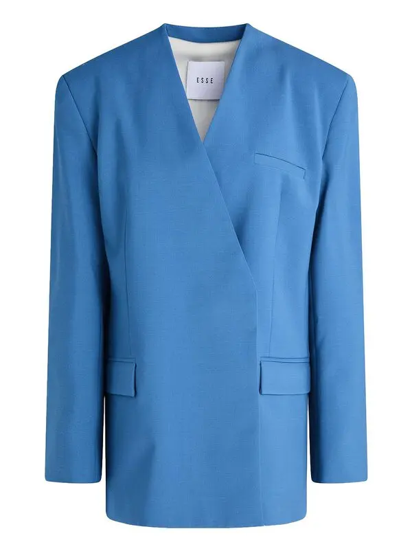 ESSE STUDIOS Homme Double-breasted Crepe Blazer - Azure