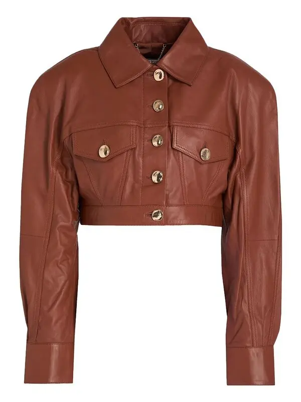 Zimmermann Cropped Leather Jacket - Brown