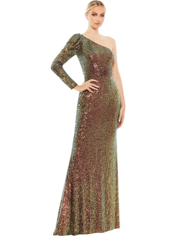 Mac Duggal Sequined One-shoulder Trumpet Gown - Multicolor