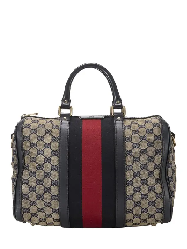 Gucci Original Gg Vintage Web Boston Bag - Navy