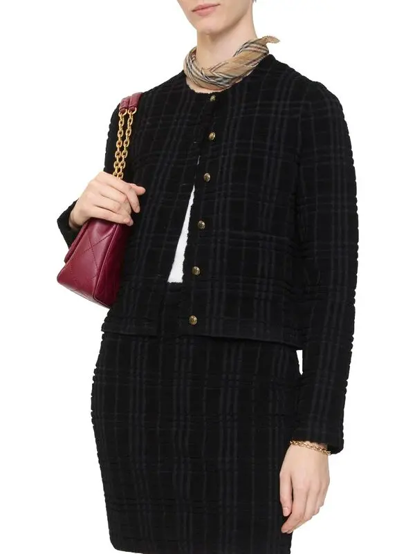 Burberry Wool Blend Check Jacket - Black