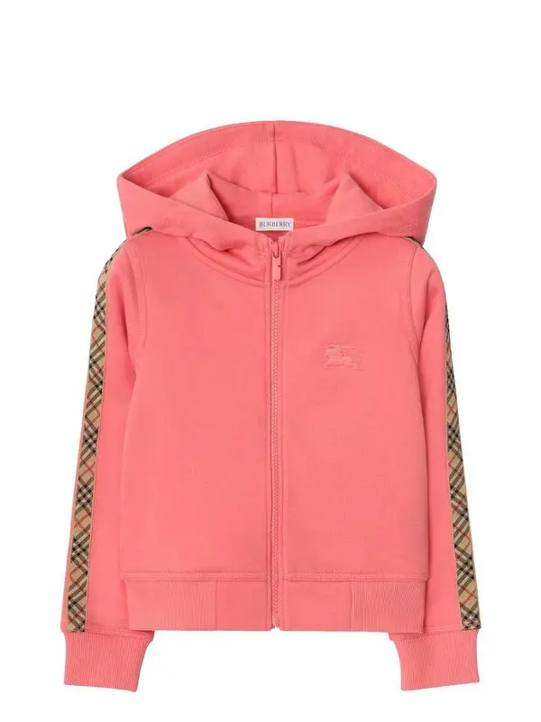 Burberry Check Trim Cotton Zip Hoodie - Pale Hibiscus