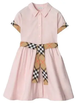 Burberry Check Trim Cotton Shirt Dress - Ice Pink