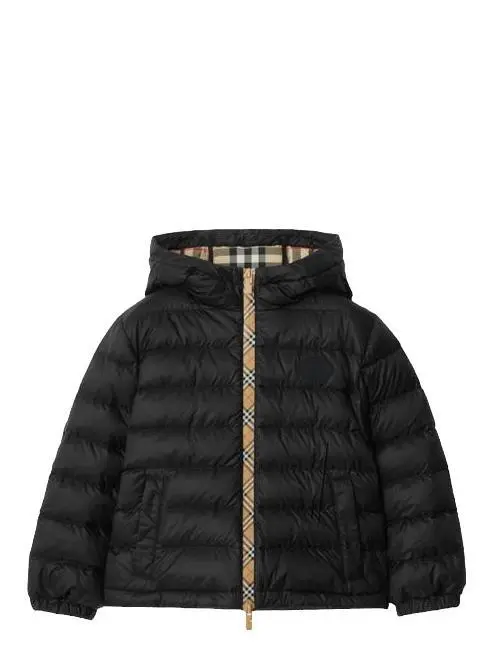 Burberry Checker-tape Nylon Hooded Puffer Jacket - Black