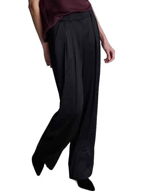 KENNETH COLE Double Pleat High Waist Wide Leg Trousers - Black
