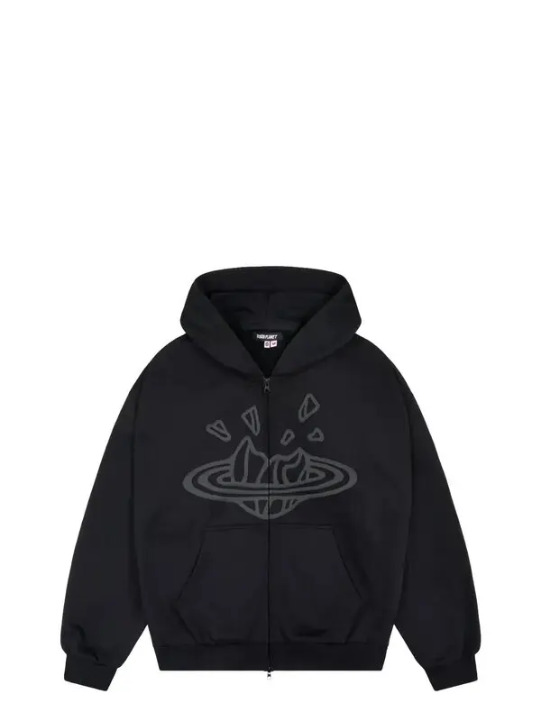 BROKEN PLANET Graphic Print Zip-up Hoodie - Black