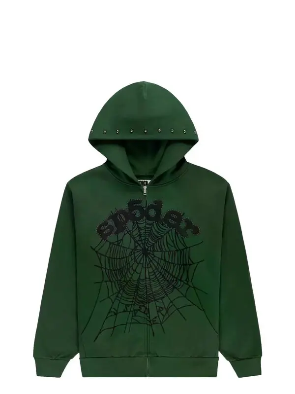 SP5DER Studded Zip Hoodie - Green