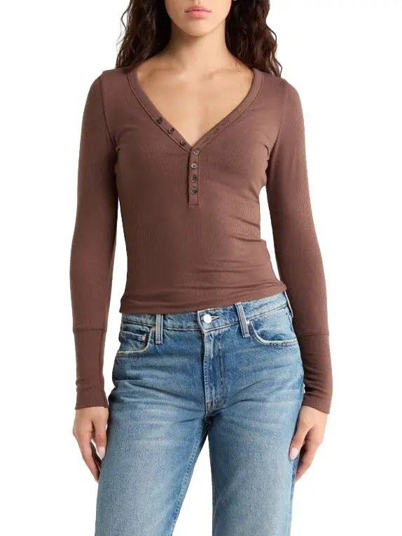 PACSUN Payton V-neck Henley - Brown