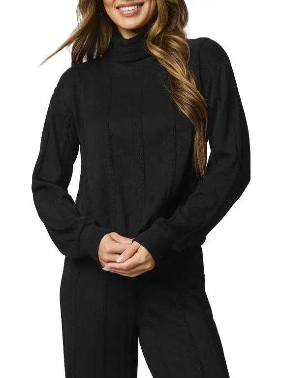 Splendid Cable Lounge Turtleneck Top - Black