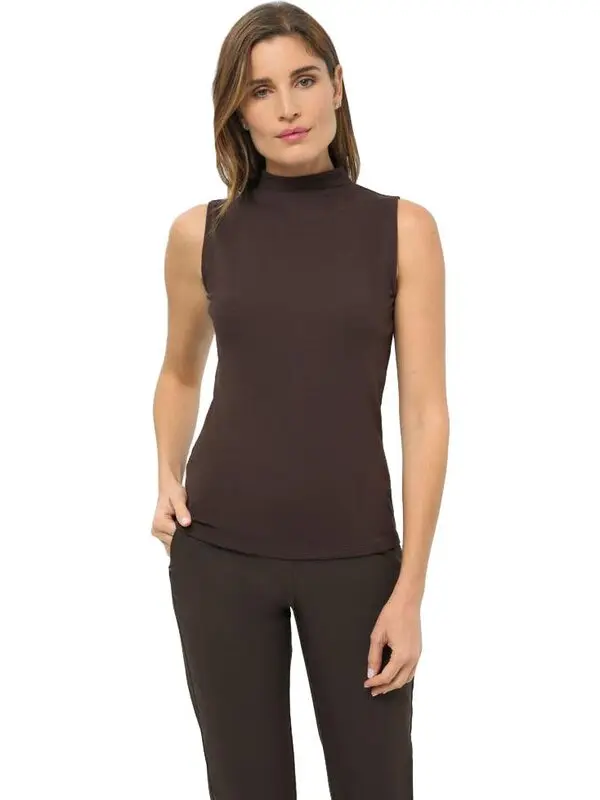 Anatomie Siobhan Sleeveless High Neck Pima Rib Top - Espresso