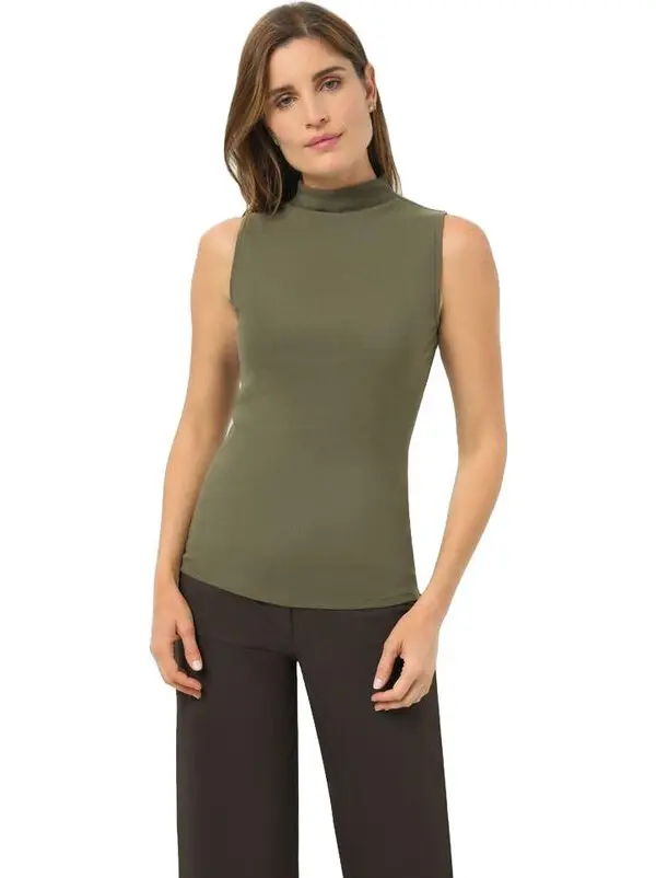 Anatomie Siobhan Sleeveless High Neck Pima Rib Top - Olive Green