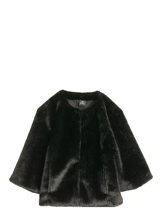 Echo Fur Jacket With Raglan Sleeves - Black