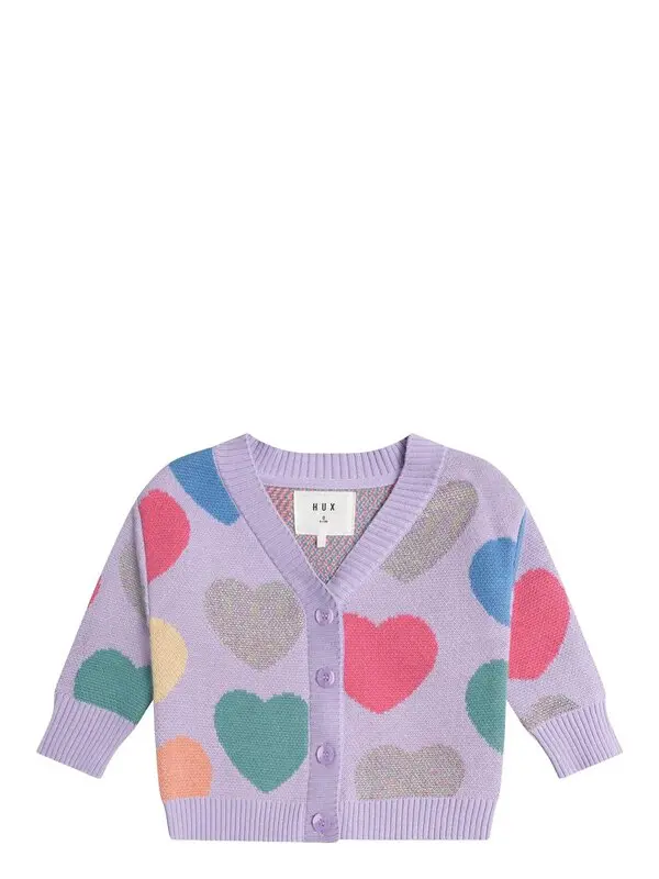HUXBABY Loveheart Knit Cardigan - Purple Rose