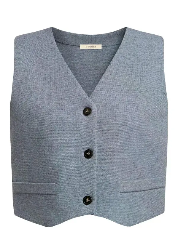 12 STOREEZ V-neck Buttoned Vest - Blue