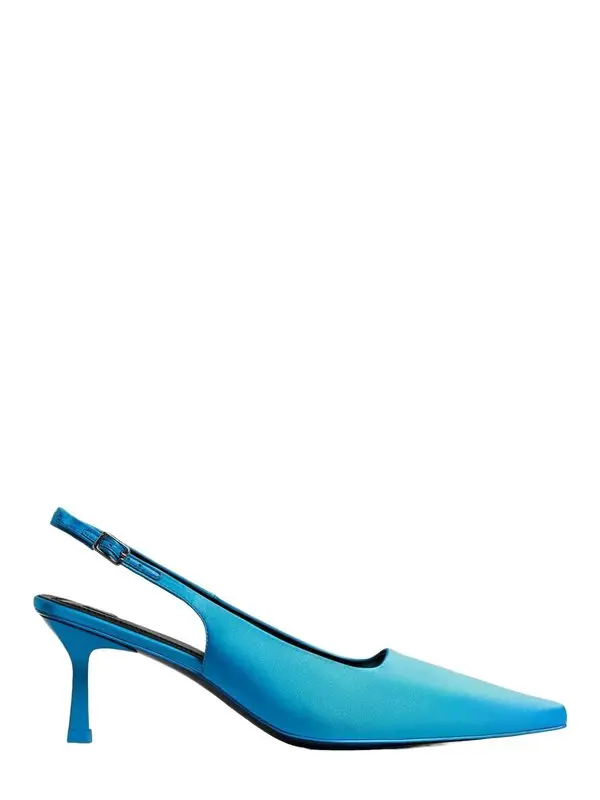 12 STOREEZ 60mm Silk Slingback Pumps - Blue