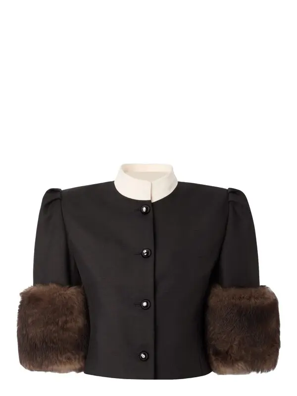 Valentino Garavani Cropped Shearling-trimmed Silk Jacket - Black