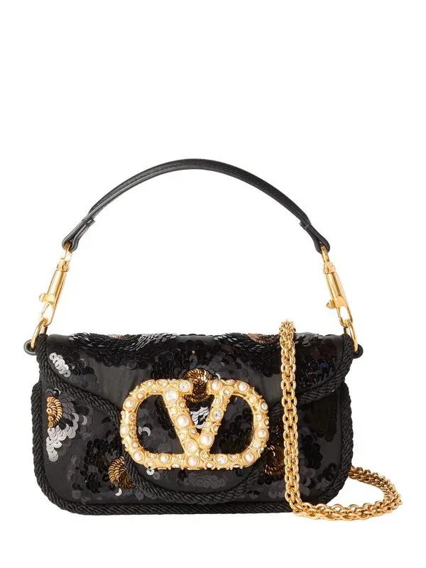 Valentino Garavani Locò Sequin-embellished Crepe Shoulder Bag - Black