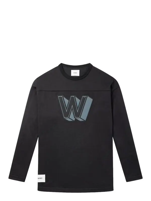 WTAPS Logo-appliquéd Cotton-blend Jersey T-shirt - Black