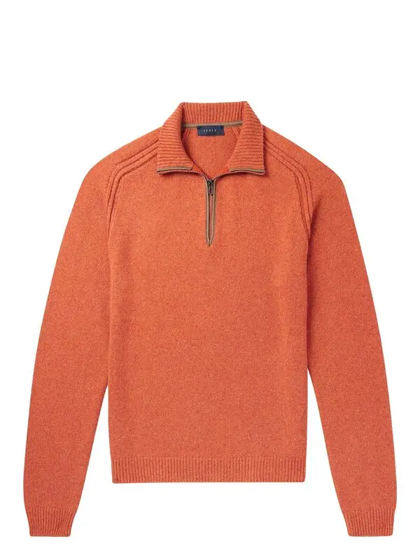 Sease Leather-trimmed Cashmere Half-zip Ski Sweater - Orange