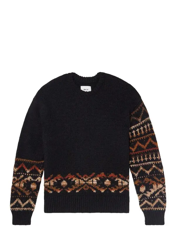 Nn07 Emil 60032 Fair Isle Wool-blend Sweater - Black
