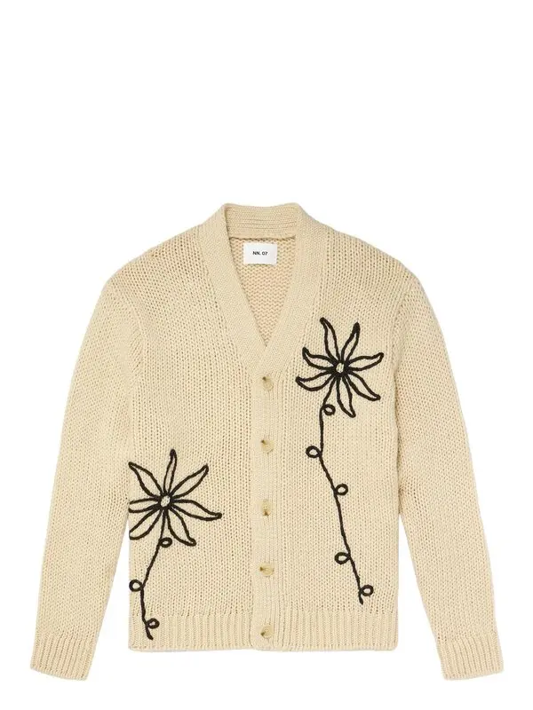 Nn07 Mika Flower 6620 Embroidered Recycled Knitted Cardigan - Neutrals
