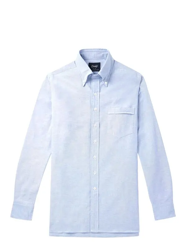 DRAKE'S Button-down Collar Cotton Oxford Shirt - Blue